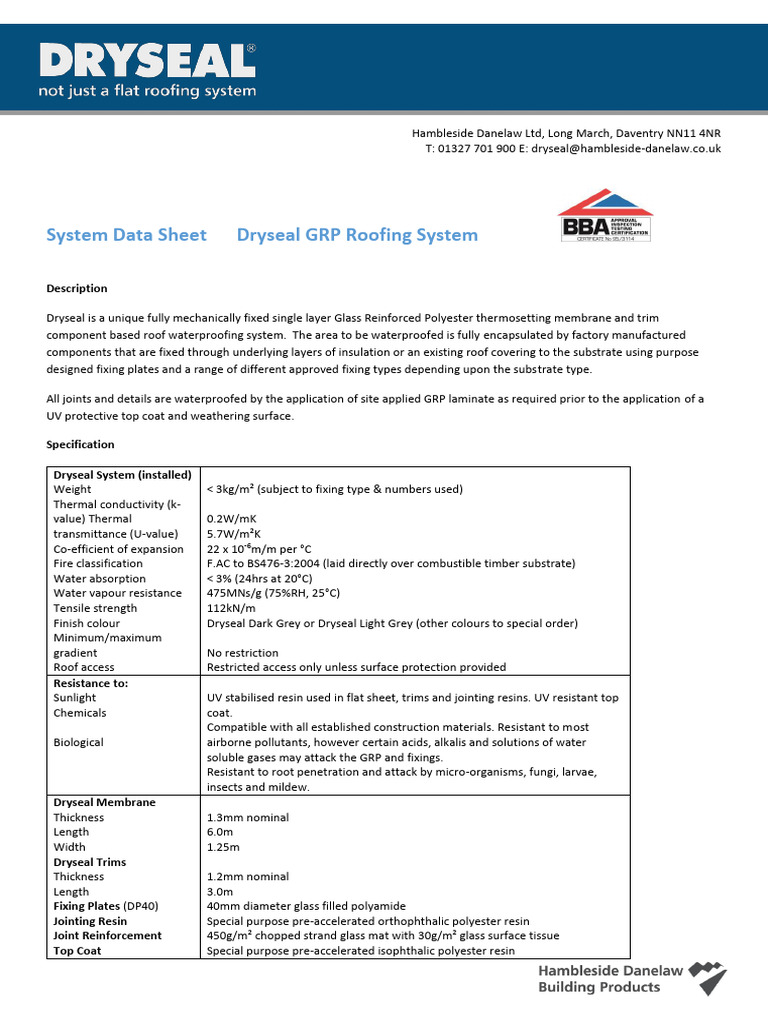 Dryseal System Datasheet | PDF | Fiberglass | Secondary Sector Of The ...