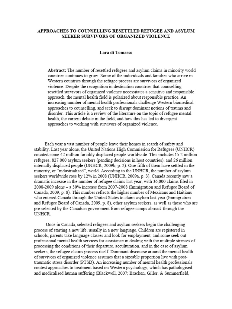 Approaches - To - Counselling - Research Re Refugees and Trauma Models ...