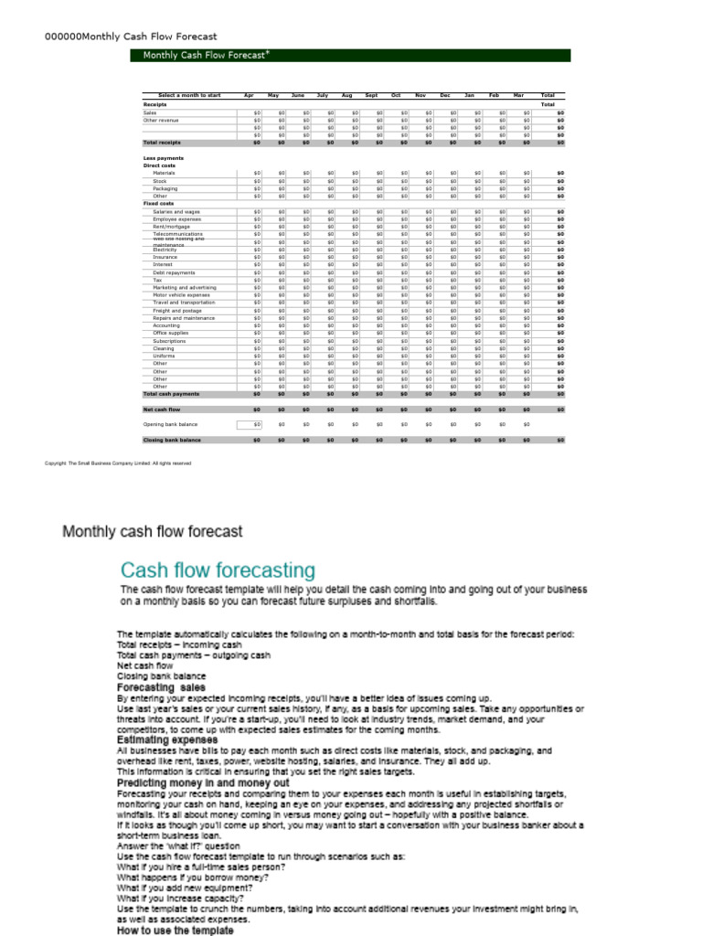 Cash Flow Forecast Template en | PDF | Banks | Cash