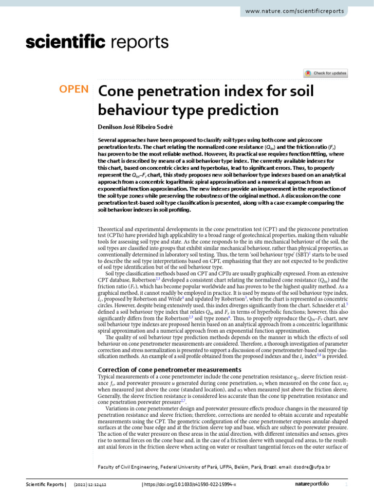 Cone Penetration Index For Soil Behaviour Type Prediction | PDF | Soil ...