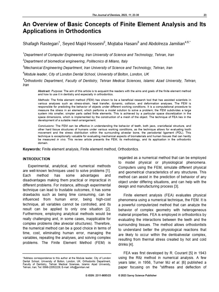 An Overview Of Basic Concepts Of Finite Element Analysis And Its Applications In Orthodontics