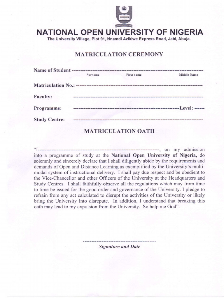Matriculation Oath Form | PDF