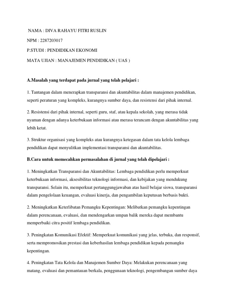 Uas Manajemen Pendidikan | PDF | Karier & Perkembangan