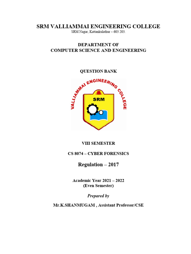 cs8074 Cyber Forensics | PDF | Computer Forensics | Denial Of Service Attack