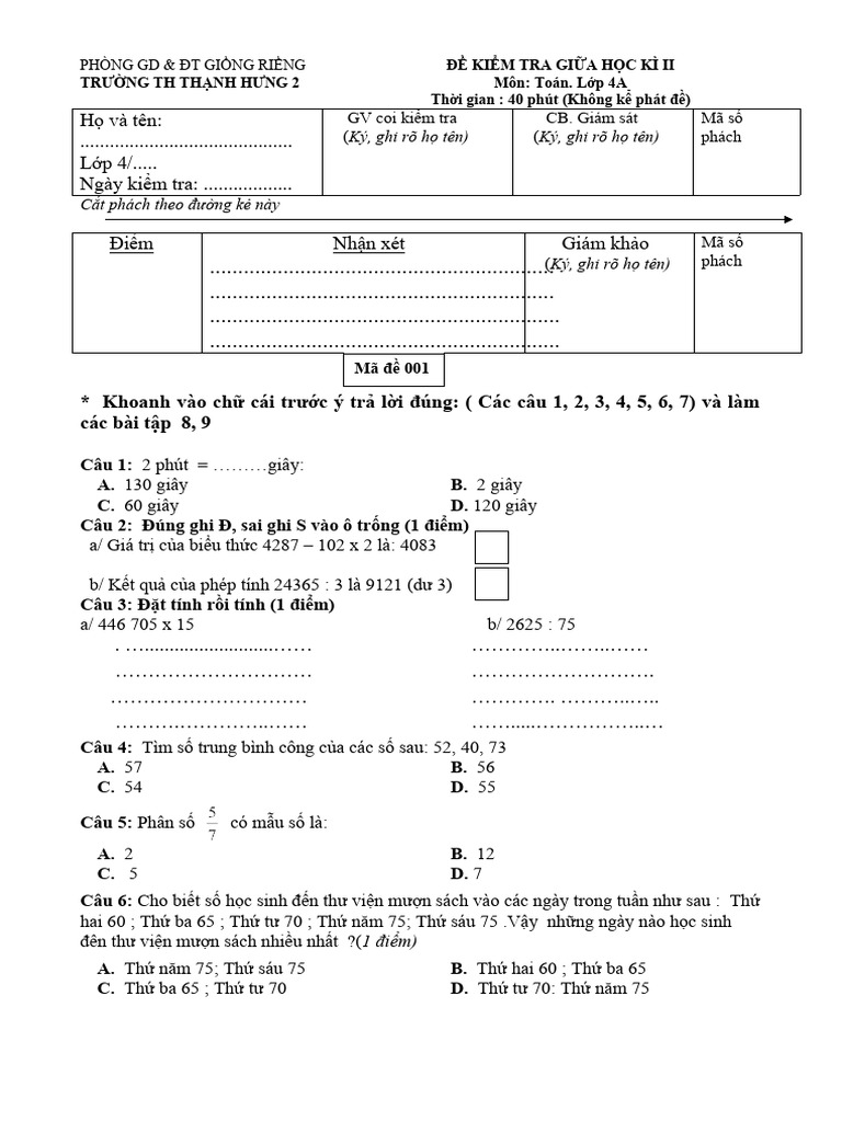 De Thi Giua Ky II | PDF