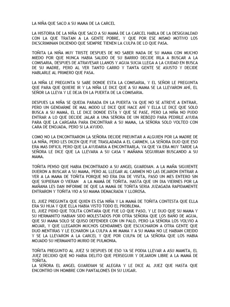La Niña Que Saco a Su Mama de La Carcel Resumen | PDF