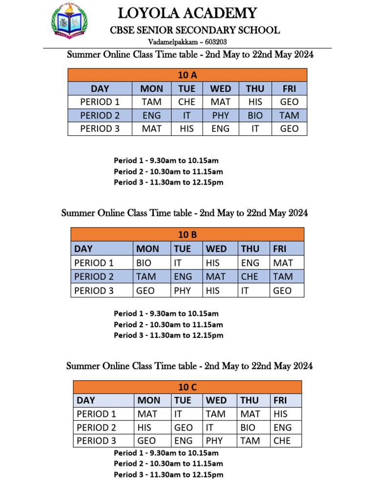 Summer Online Class Time Table (May 2024) | PDF