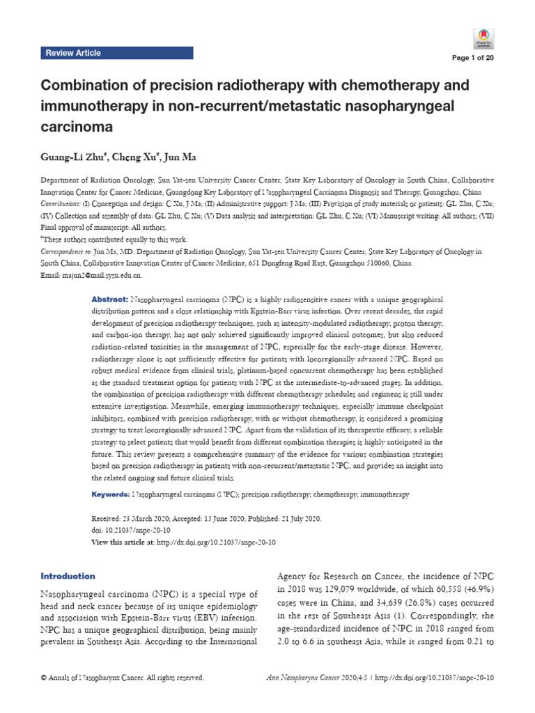 Combination of Precision Radiotherapy With Chemotherapy and Immunotherapy in Non-Recurrent ...