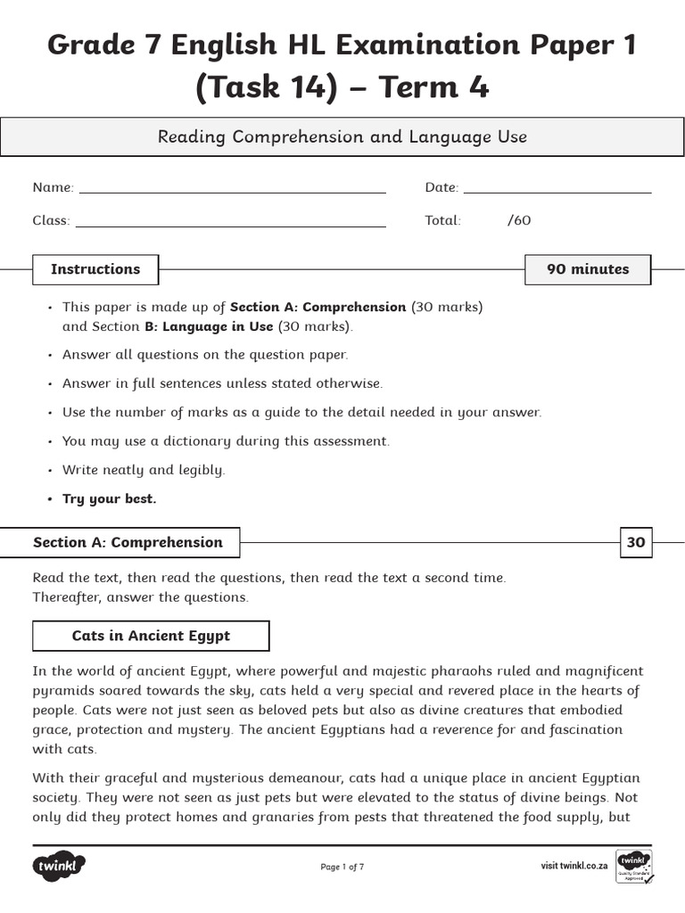 grade-7-english-hl-examination-paper-1 | PDF | Ancient Egypt | Ancient ...