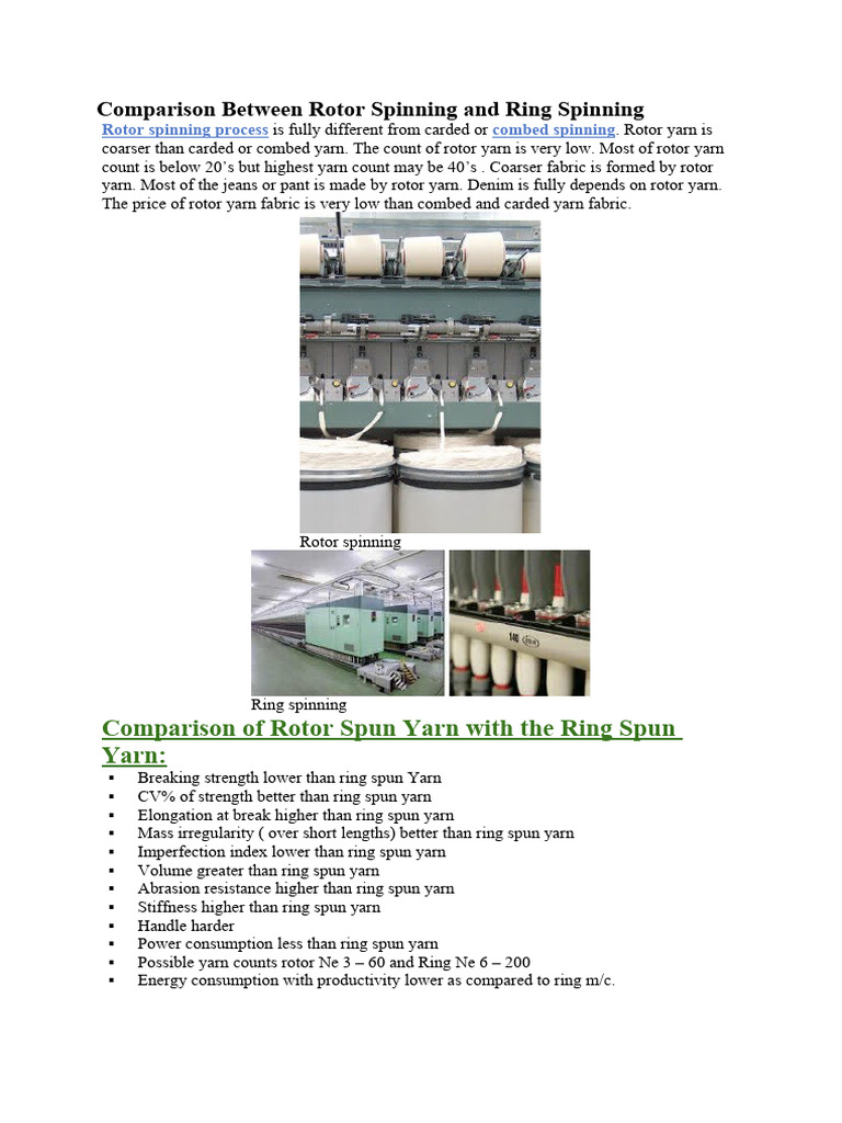Comparison Between Rotor Spinning and Ring Spinning | PDF | Technology ...
