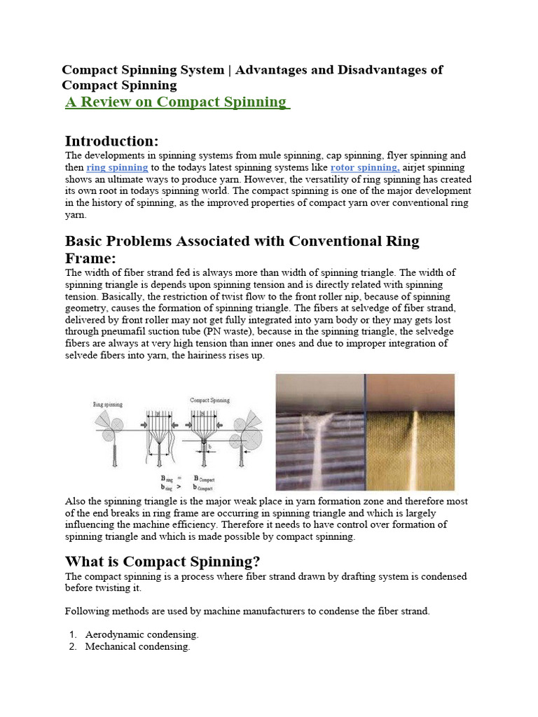 Compact Spinning System | PDF | Spinning (Textiles) | Yarn
