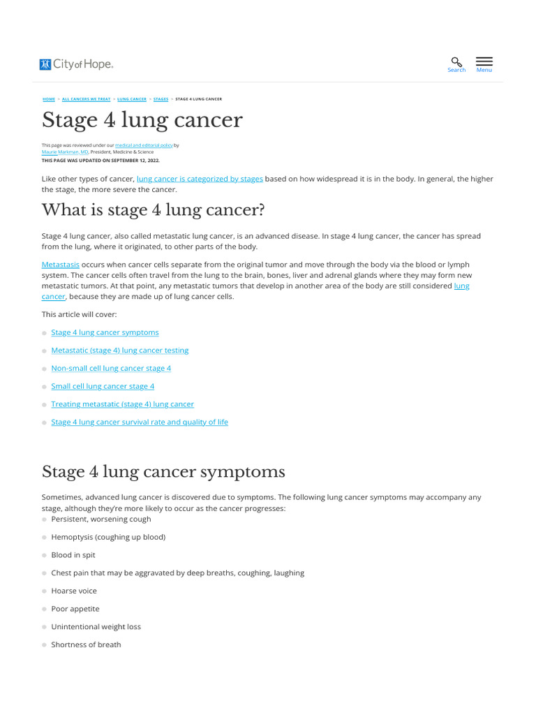 Stage 4 Lung Cancer- Metastatic Symptoms, Treatment, Survival | PDF ...