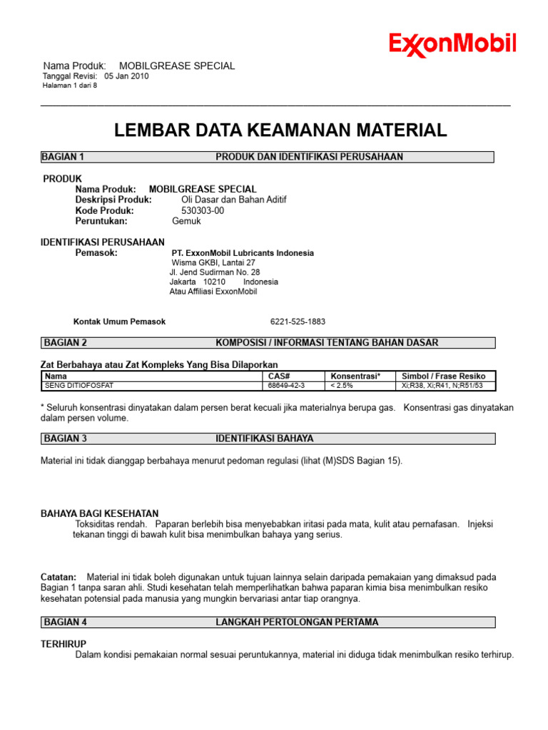 MSDS Grease MOBIL | PDF | Teknologi & Rekayasa