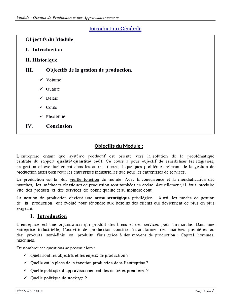 Gestion de Production et Approvisionnements | PDF | Économie d ...