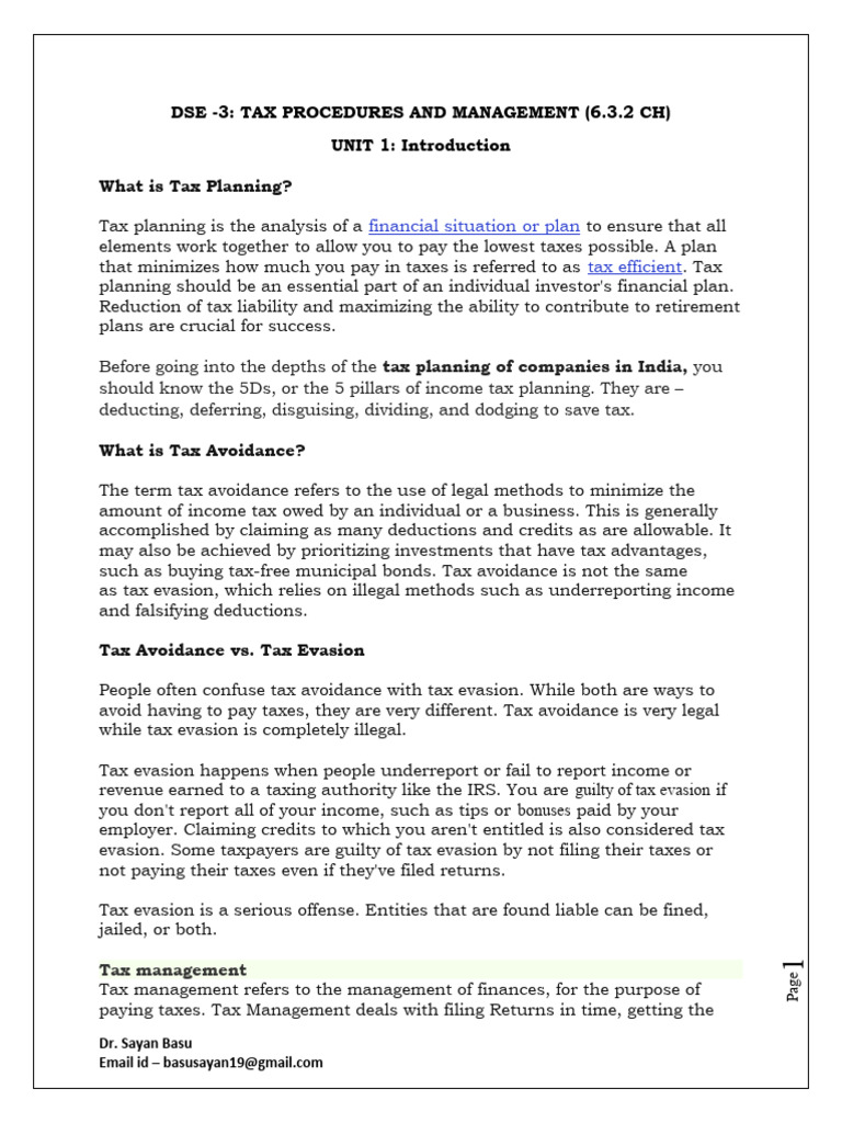 TPM - UNIT 1 (SB) | Download Free PDF | Taxes | Tax Avoidance