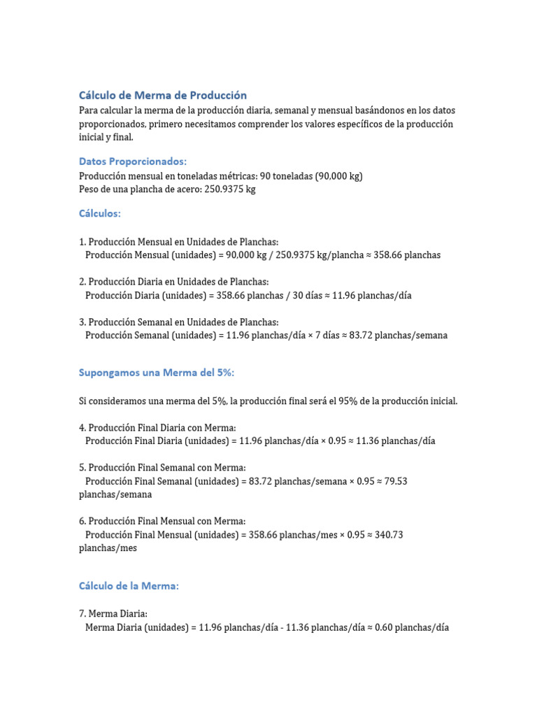 Merma Produccion Explicado | PDF