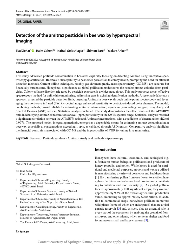 Detection of The Amitraz Pesticide in Bee Wax by H | PDF | Honey Bee | Bees