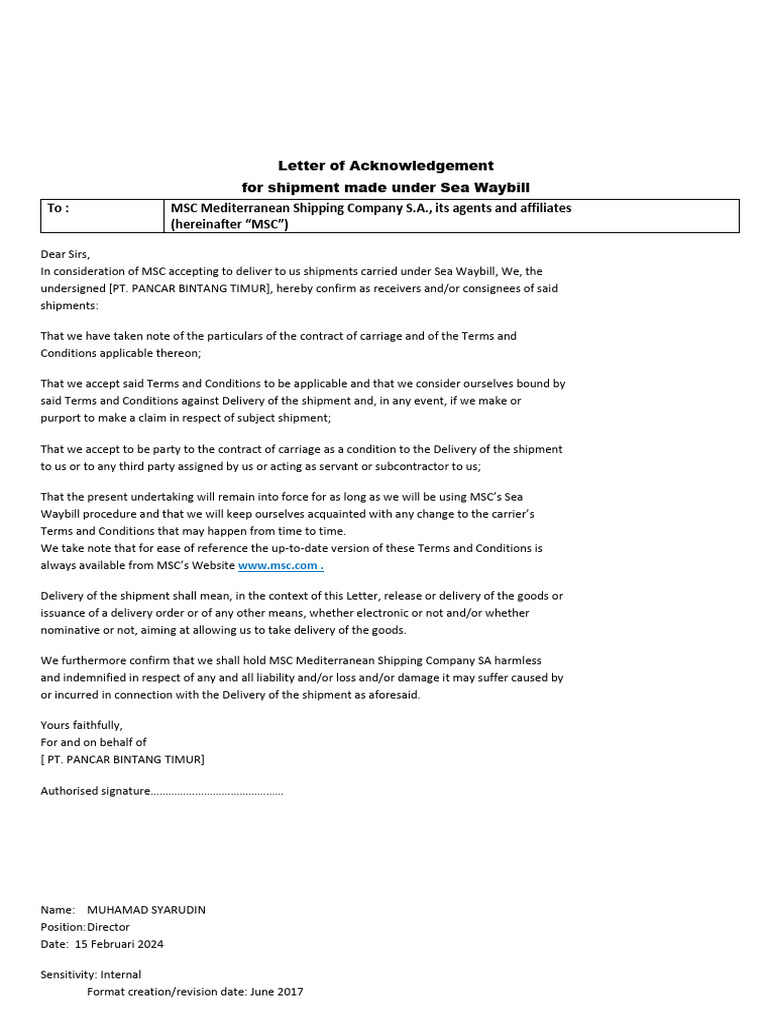 MSC LOA | PDF | Legal Concepts | Contract Law