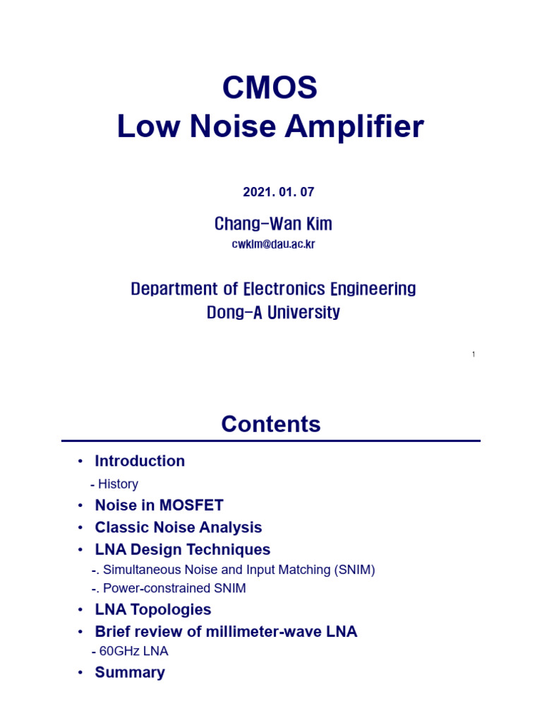 CMOS LNA 강의자료 | PDF | Electromagnetism | Electrical Engineering