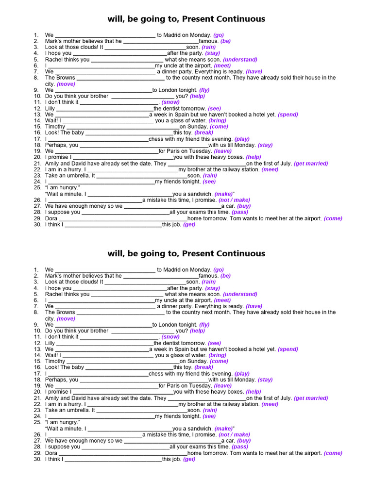 Future Form (Be Going To, Present Continuous, Will) | PDF