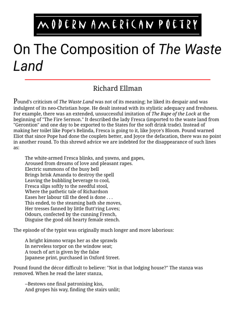 On The Composition of - The Waste Land | PDF | T. S. Eliot | Prophet