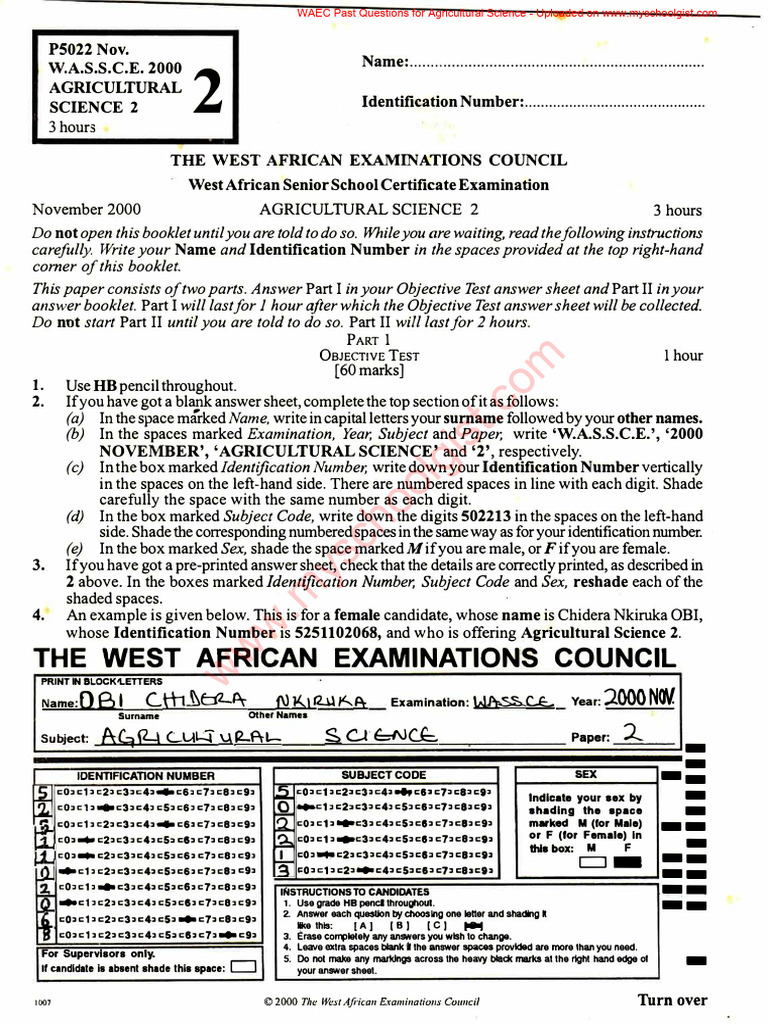 Waec Agricultural Science November 2000 Paper2 | PDF | Qualifications ...