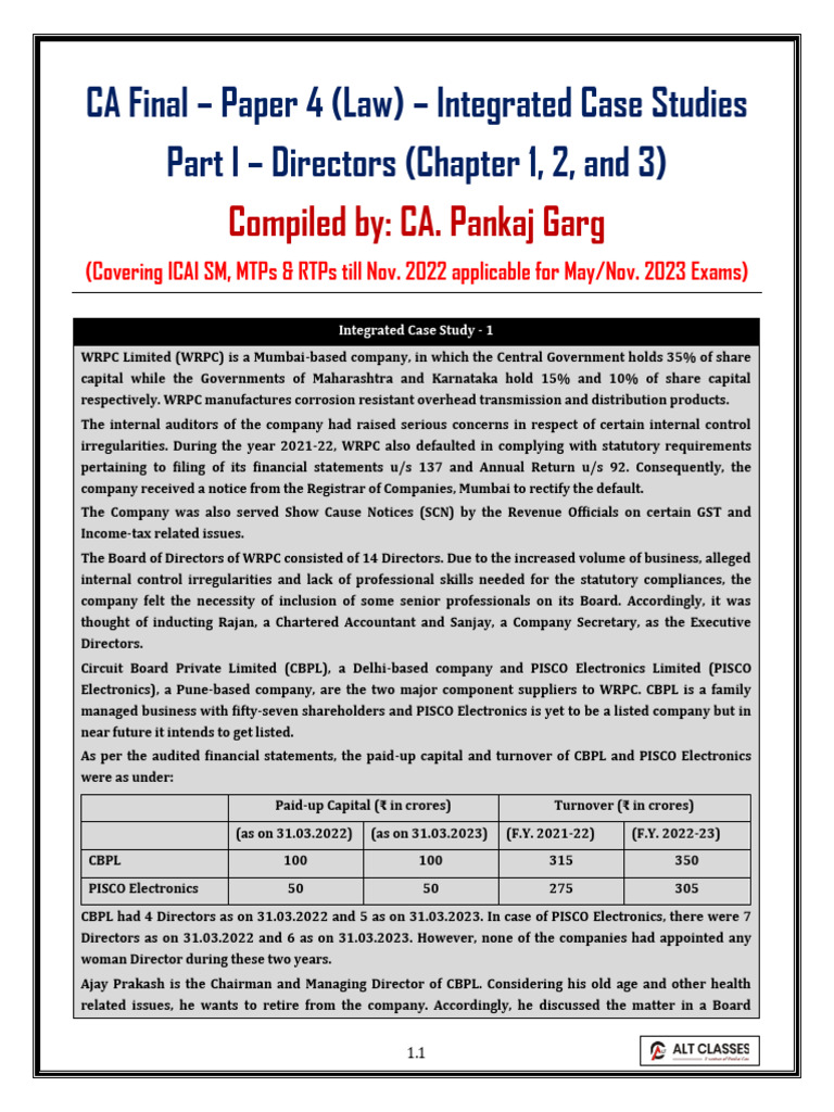 Integrated Case Studies Part I | PDF | Share Repurchase | Chief ...