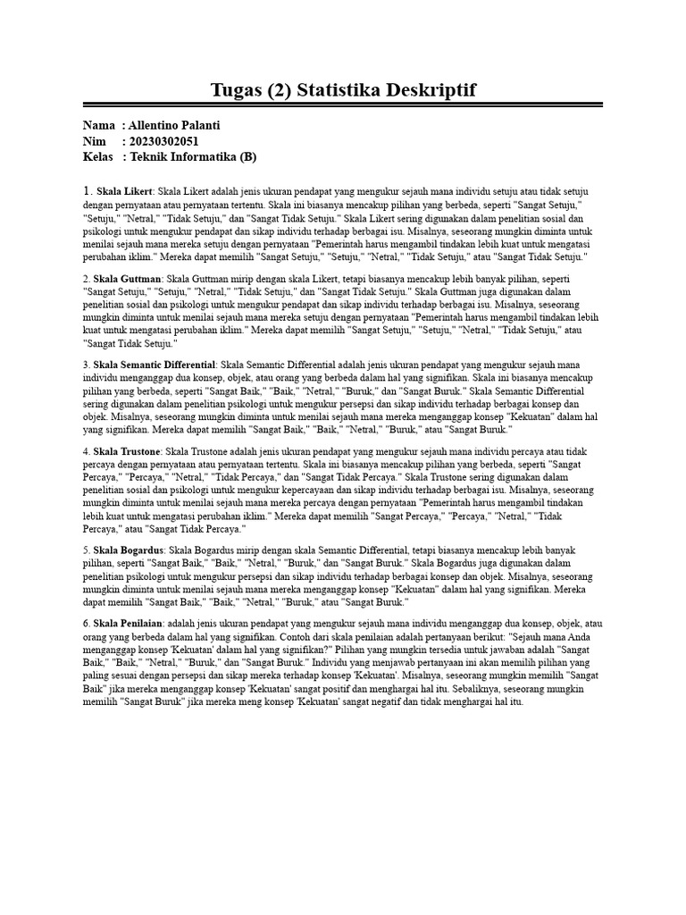 Tugas 2 Statistika Deskriptif | PDF | Pengembangan Diri | Sains & Matematika