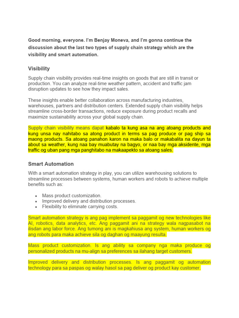 Supply Chain Strategy Report 2 | PDF | Automation | Supply Chain