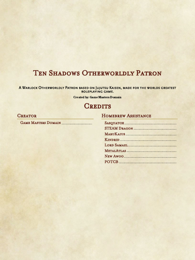 Ten Shadows Warlock Patron Guide | PDF | License | Copyright