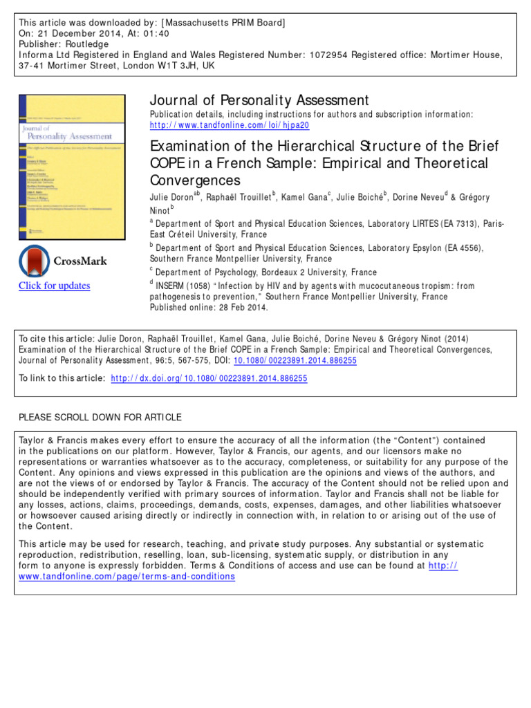 Examnation of Brief Cope | PDF | Factor Analysis | Psychological Concepts
