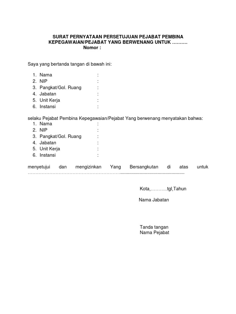 Format Persetujuan Pejabat Pembina Kepegawaian (PPK) | PDF
