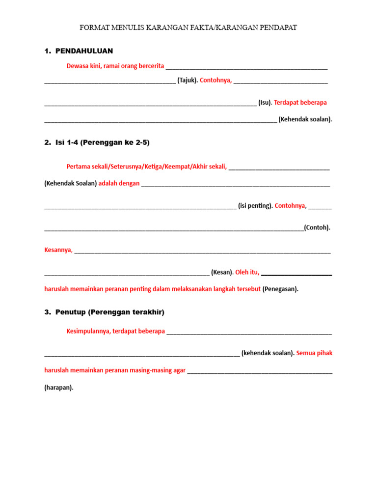 Format Karangan Fakta@Karangan Pendapat | PDF