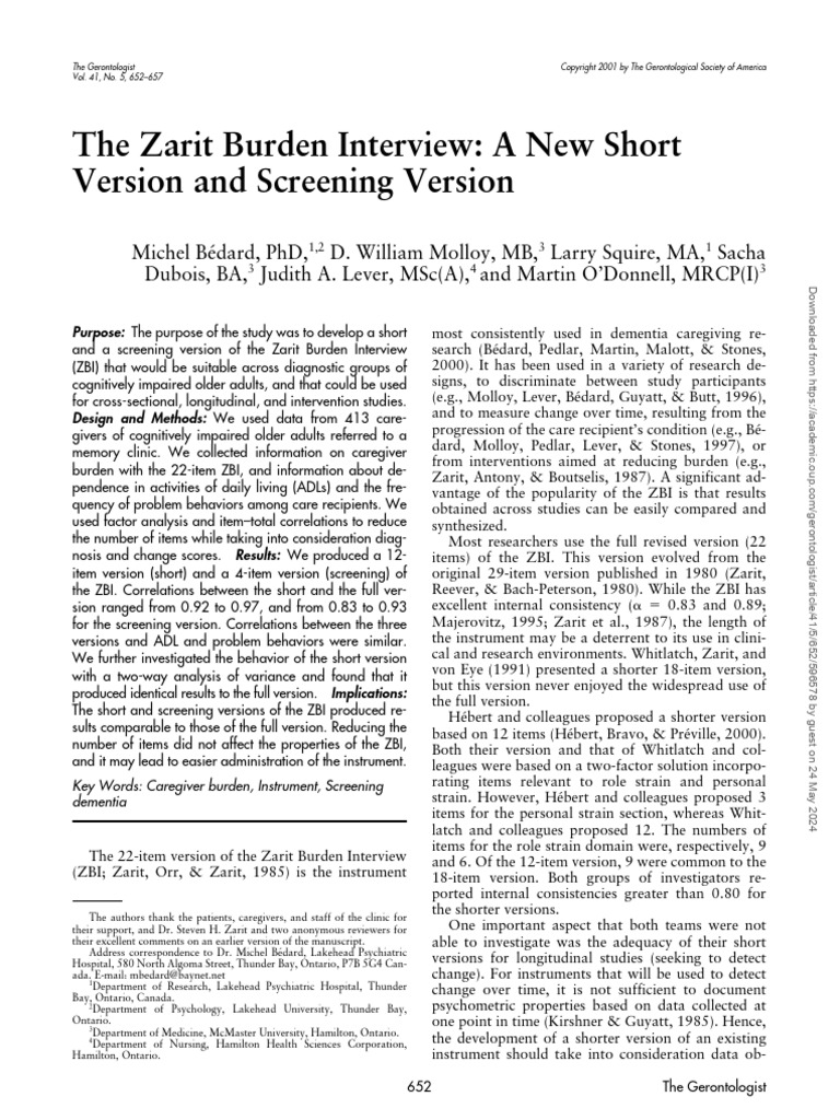 Zarit Burden Interview New Version | PDF | Factor Analysis | Caregiver