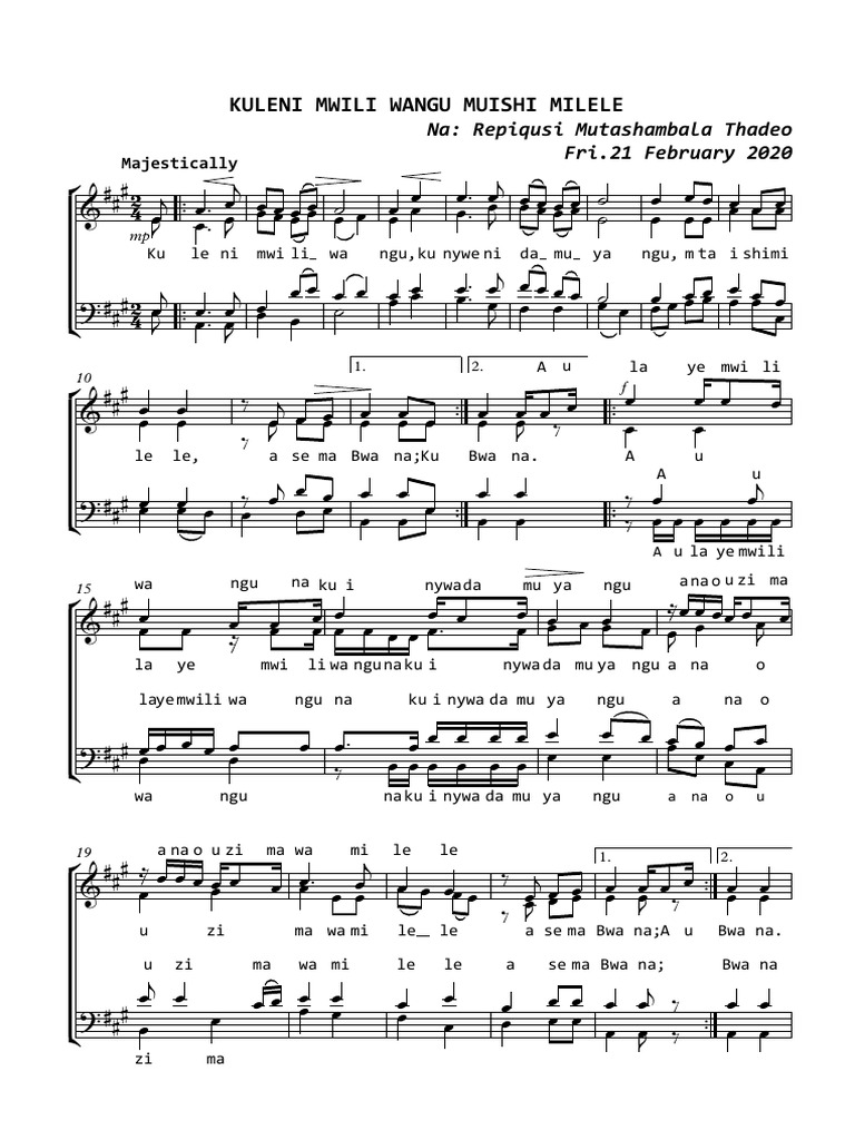 KULENI MWILI MUISHI MILELE - Full Score | PDF