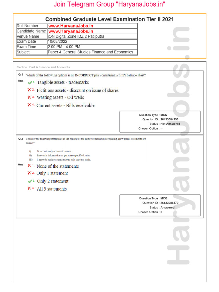 SSC CGL 2021 Tier 2 AAO Paper English | Download Free PDF | Multiple Choice | Educational ...