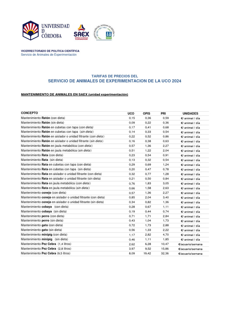 Tarifas_SAEX_2024 | PDF