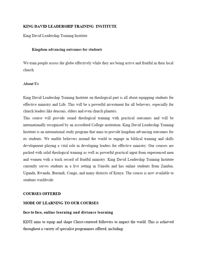 King David Leadership Training Overview | PDF | Counseling Psychology ...