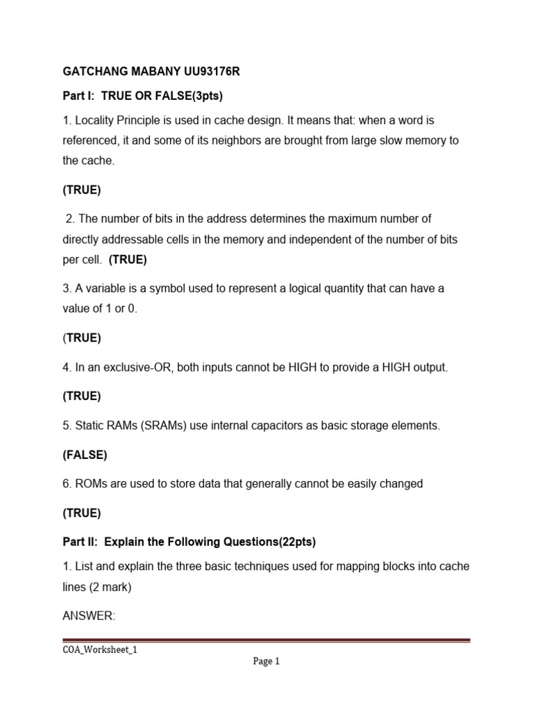 COA Worksheet2 | PDF | Computer Data Storage | Computer Architecture