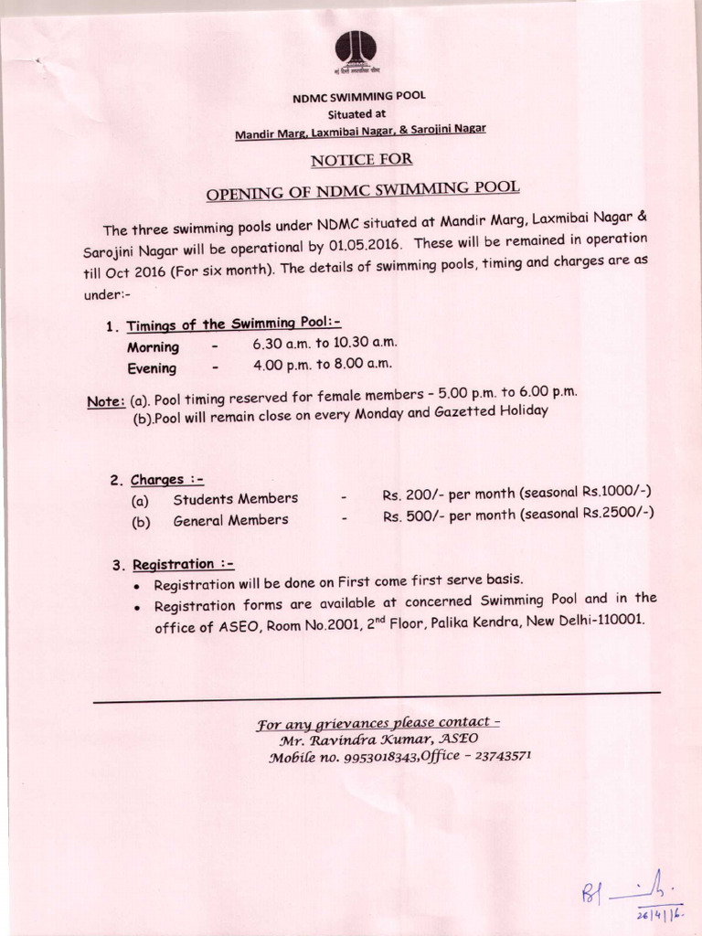 Swimming Pool Notice 27042016 | PDF