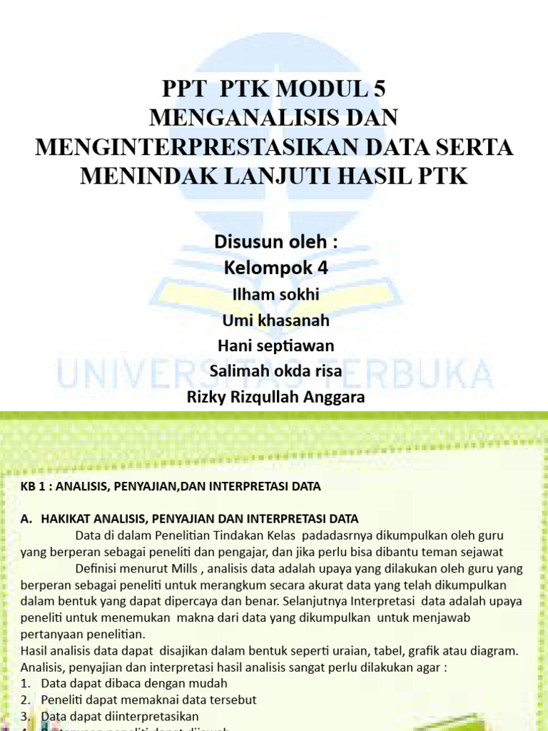 PTK Modul 5 Menganalisis Dan Menginterprestasikan Data Serta Menindak Lanjuti Hasil PTK | PDF