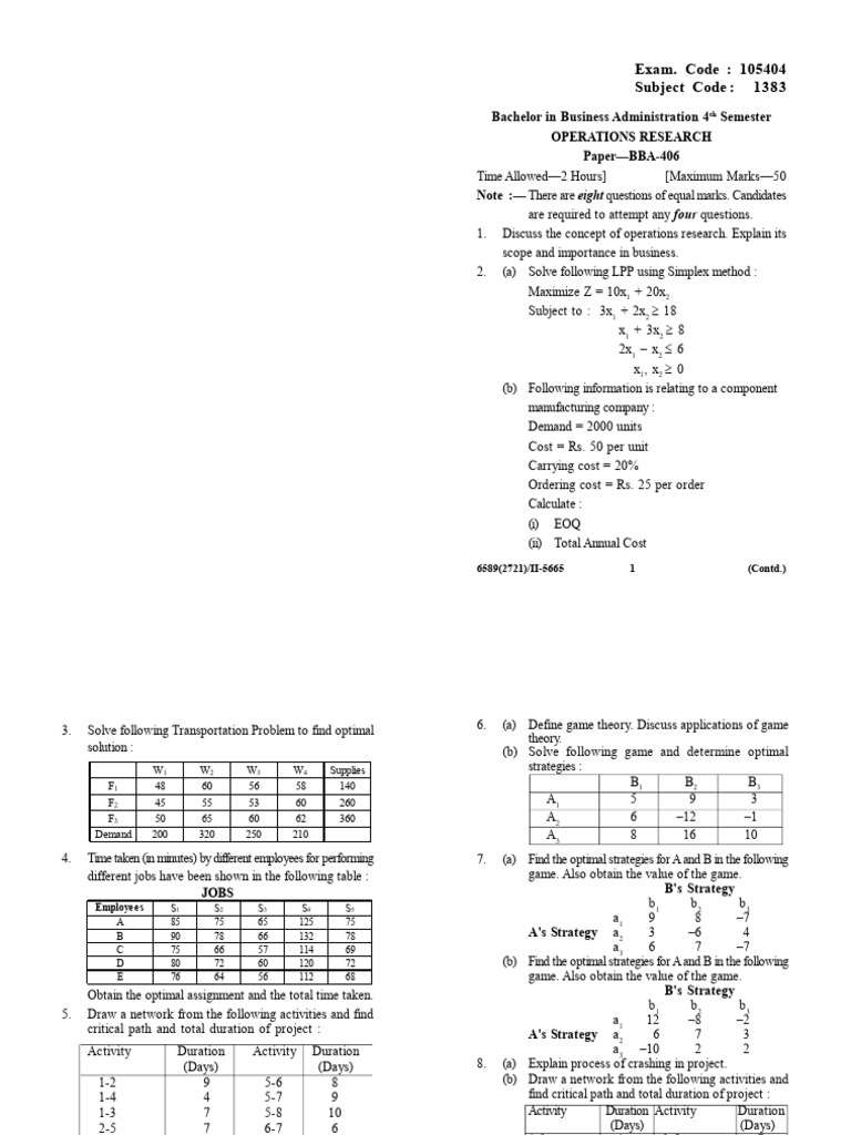 Or - Bba - 4th Sem - 2021 | PDF | Applied Mathematics | Algorithms
