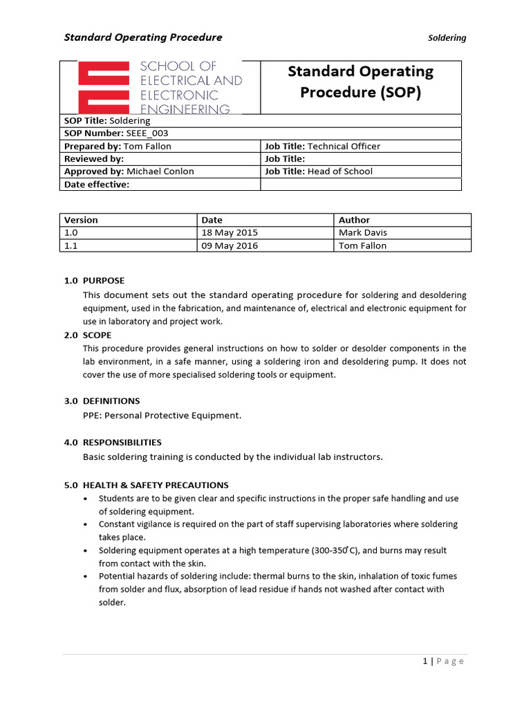 SOP Soldering 3 September 2018 | PDF | Soldering | Solder