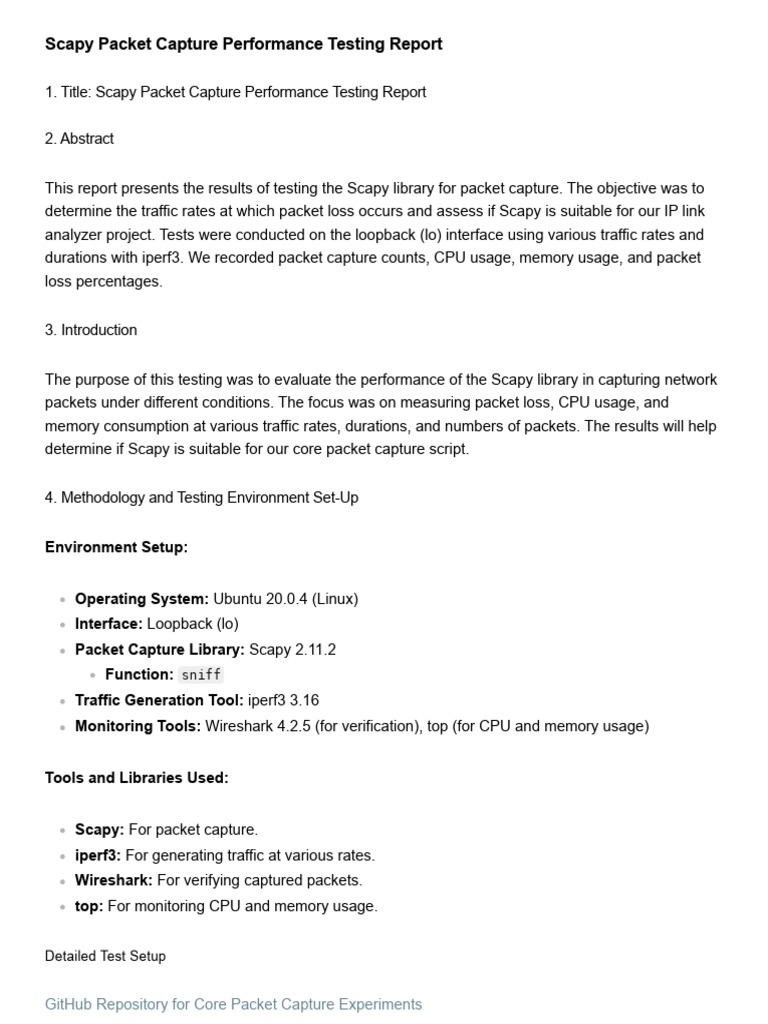 Scapy Packet Capture Performance Testing Report | PDF | Computing ...