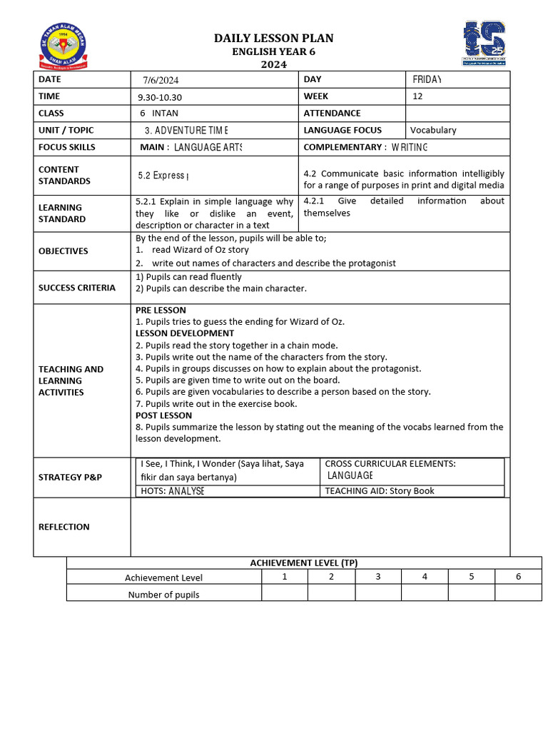 RPH Year 6 Emas Lit Art | PDF | Vocabulary | Lesson Plan
