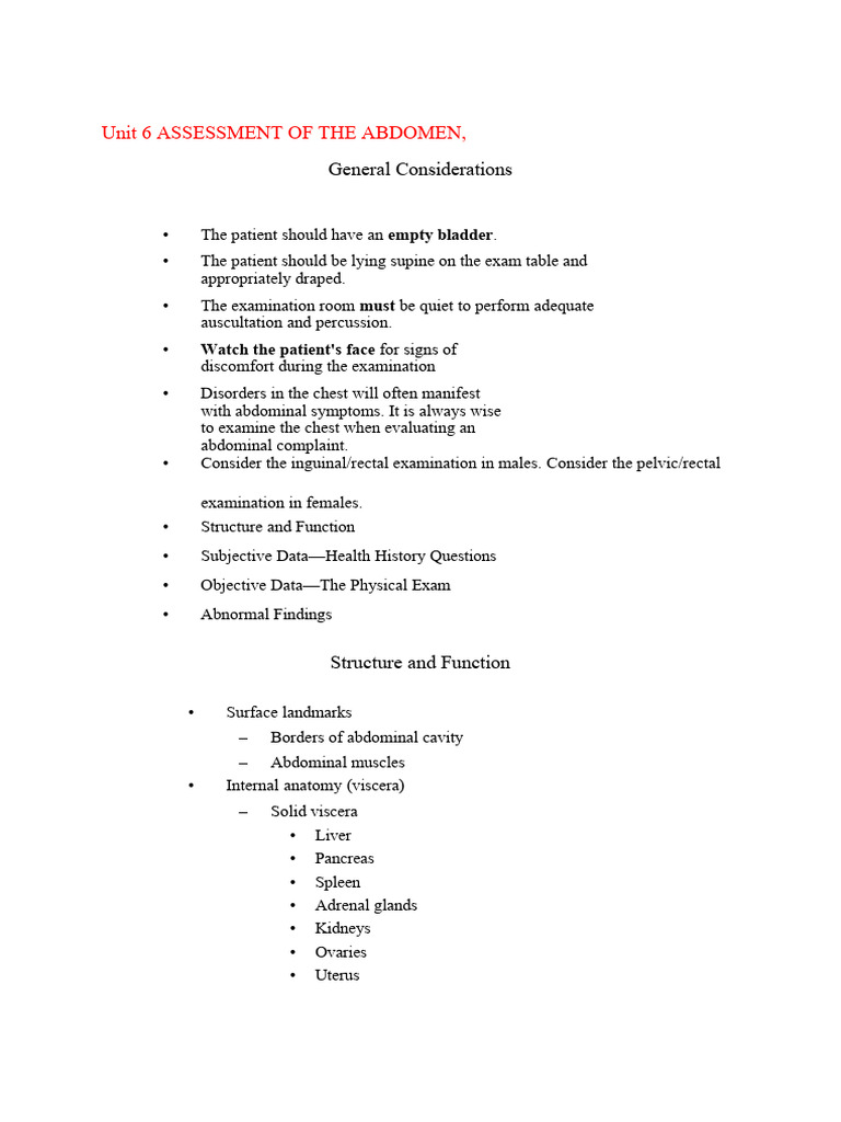 Unit 6 ASSESSMENT OF THE ABDOMEN-1 | PDF | Hemorrhoid | Rectum