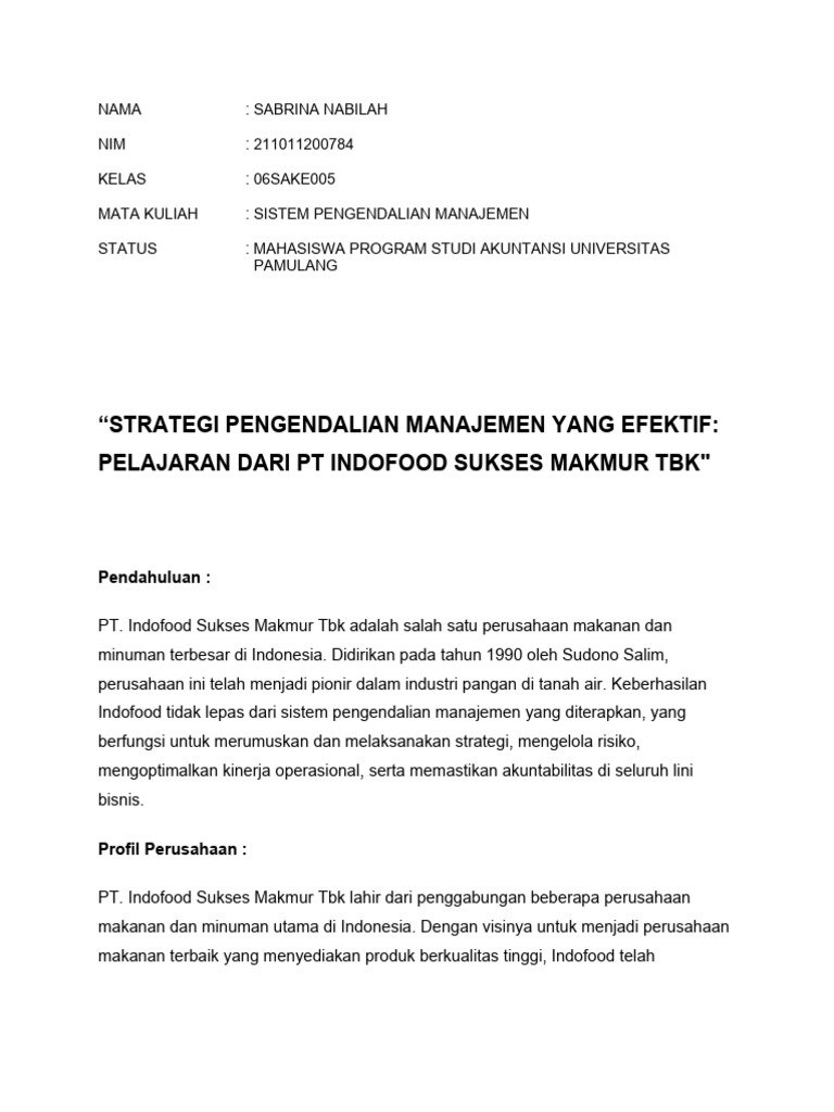 Strategi Pengendalian Manajemen Yang Efektif PT Indofood Sukses Makmur ...