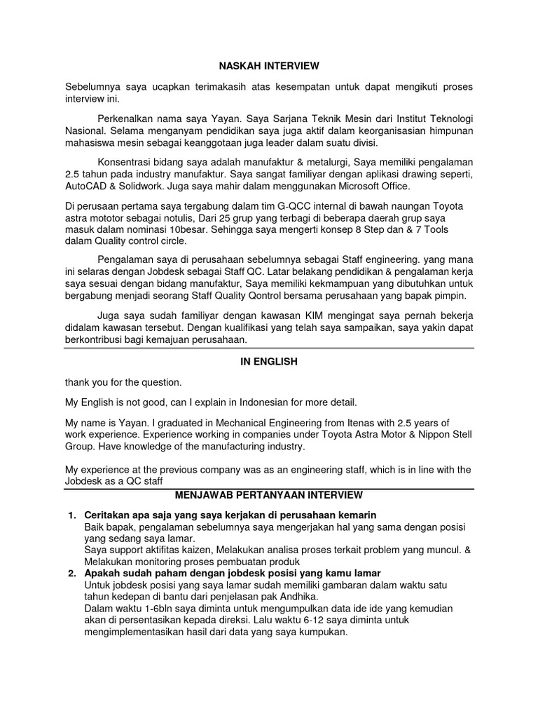 Teks Interview PT - Nichirin | PDF
