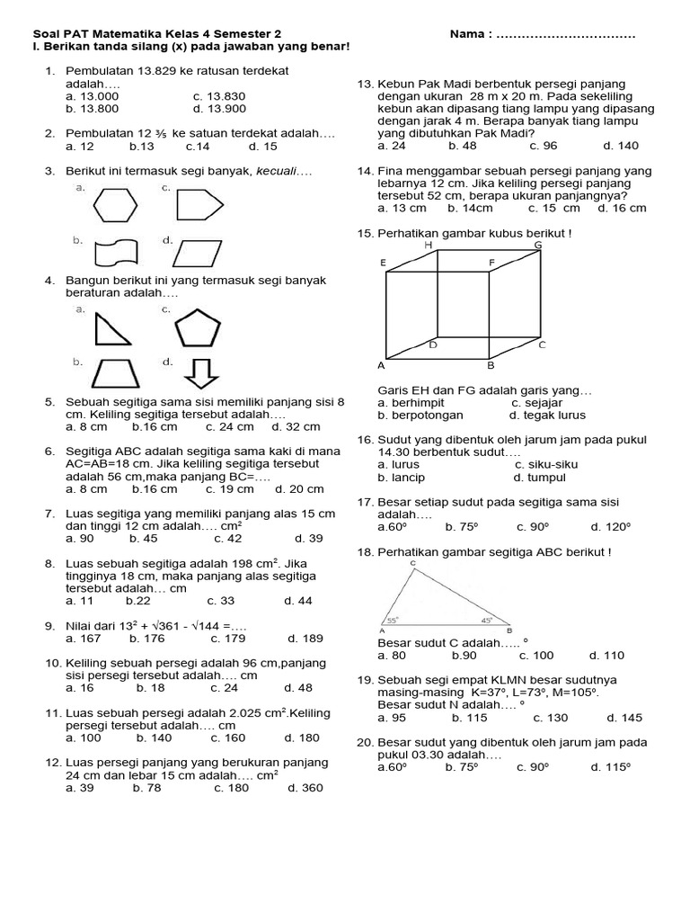 Soal PAT Matematika Kelas 4 Semester 2 | PDF