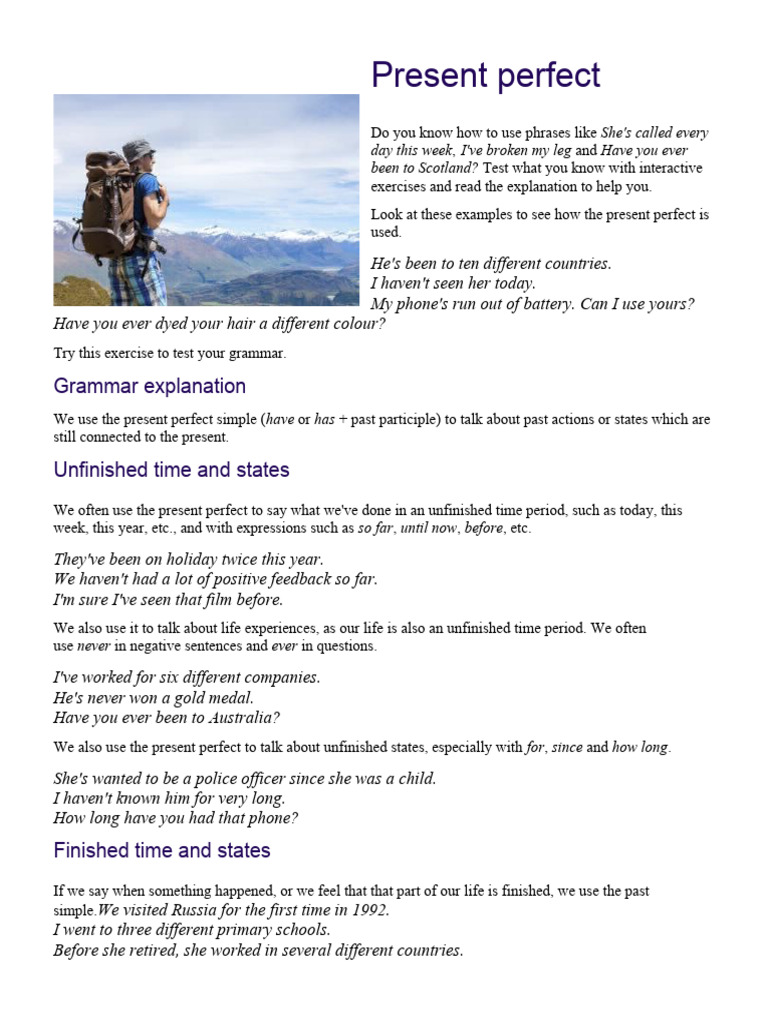 Present Perfect | PDF | Language Mechanics | Grammar